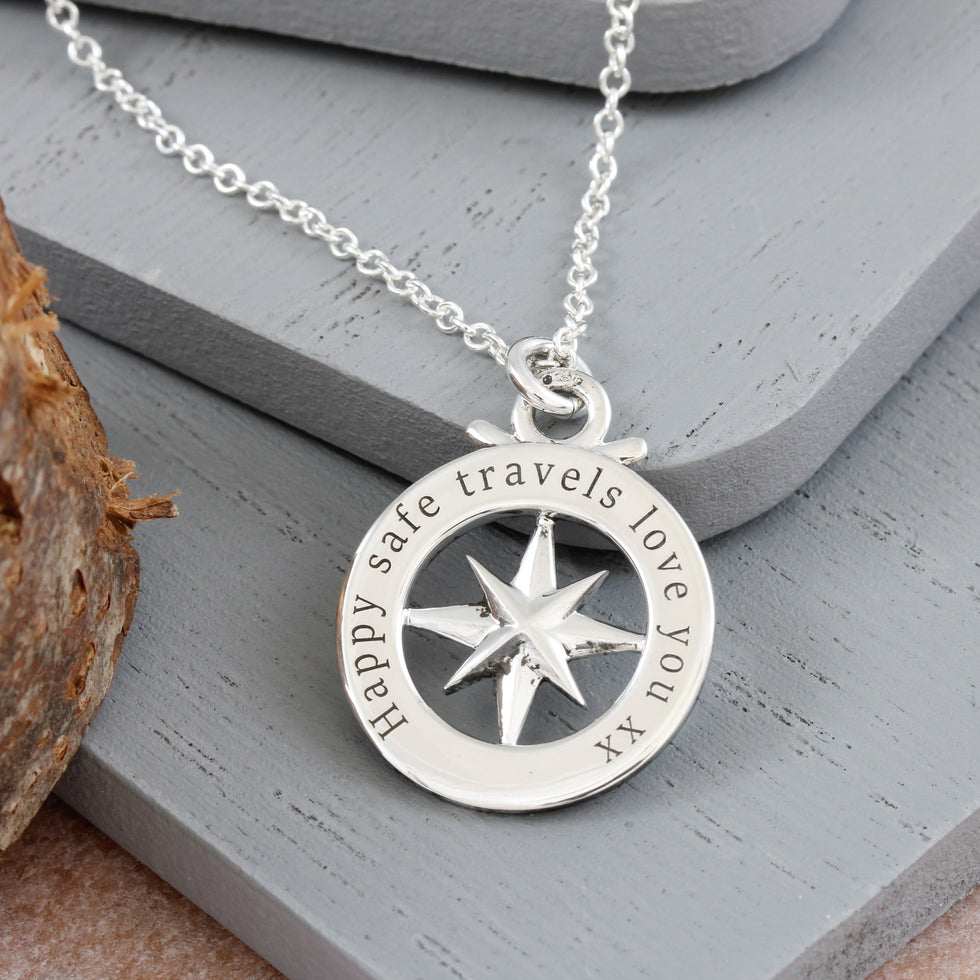 Travel Safe Outline Compass Small St Christopher Silver Necklace – Off ...