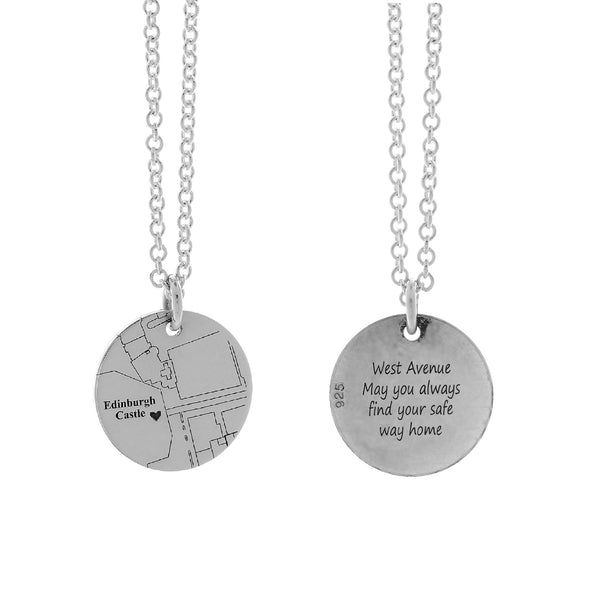 Custom Street Map 15mm Silver Disc Necklace - Off The Map Jewellery