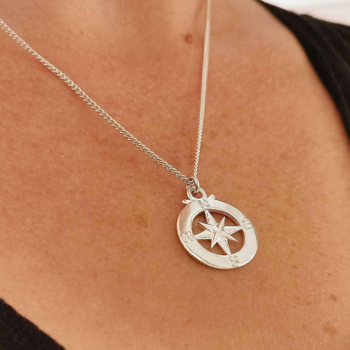 Enamel Outline Compass Large St Christopher Silver Necklace – Off The ...