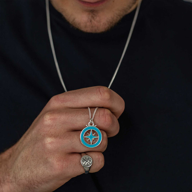 Enamel Outline Compass Large St Christopher Silver Necklace – Off The ...