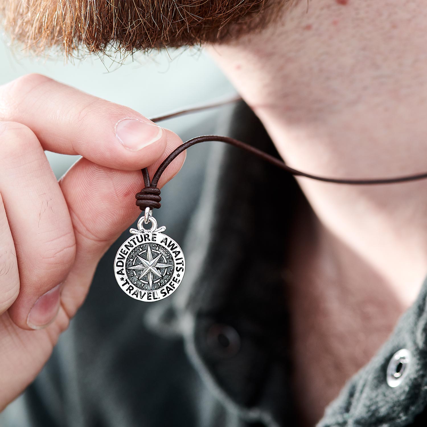 Large Travel Safe Compass Personalised St Christopher Cord Necklace ...