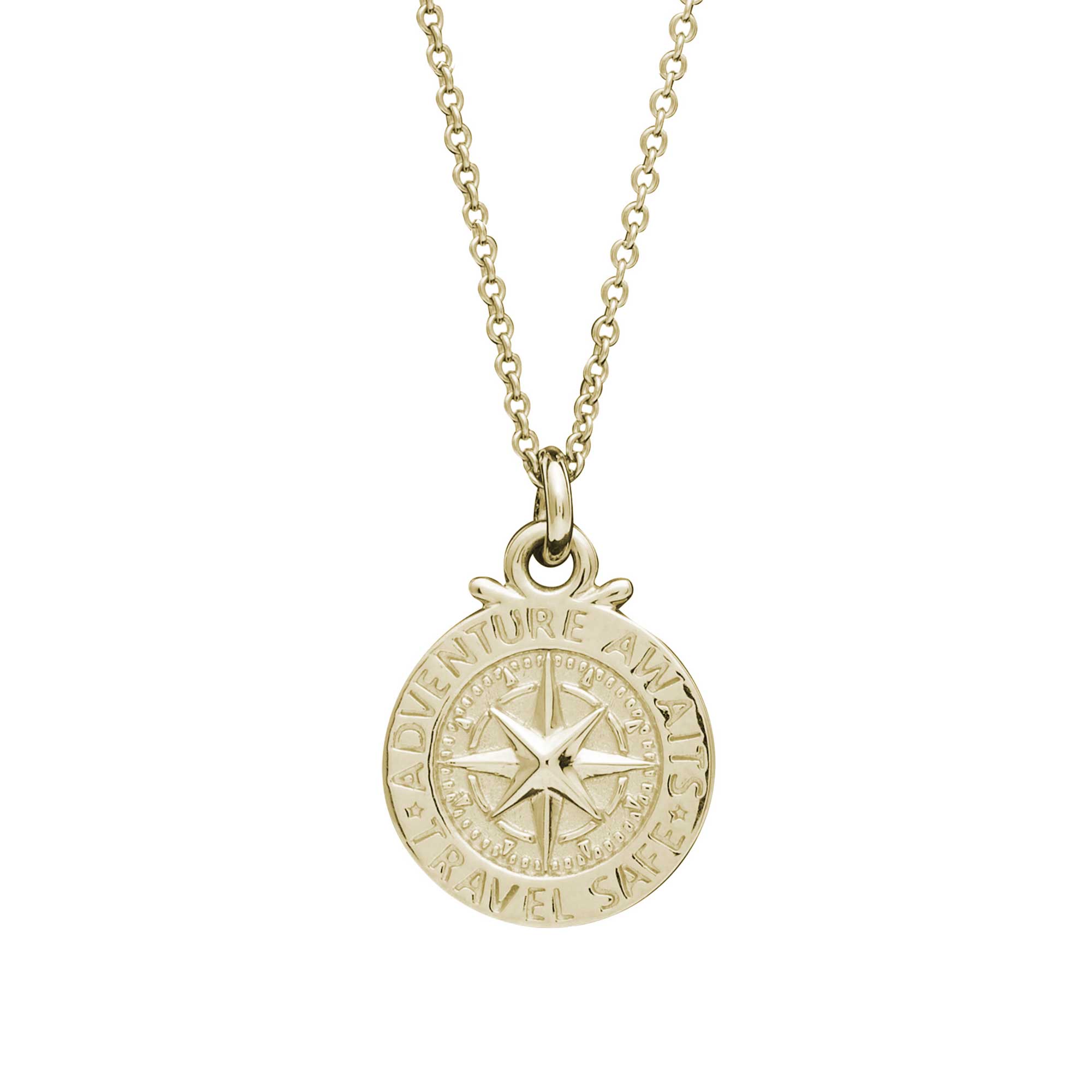 Travel Safe Compass Personalised Solid Gold Saint Christopher Necklace ...