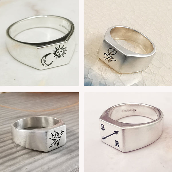 Custom Engraved Silver Signet Ring - Bespoke Pinky Ring - Off The Map ...